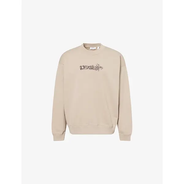 Off-White Heraldic Arrows Crewneck Cotton Sweatshirt - Fade Out Stone