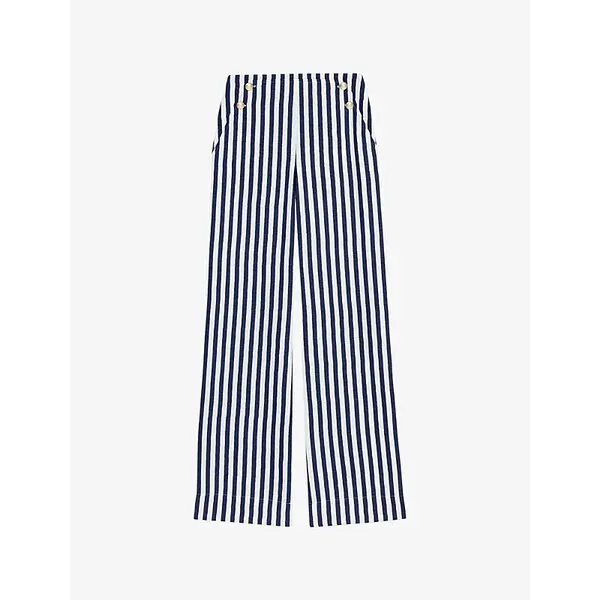 Maje Striped Wide-leg Woven Trousers - White/blue