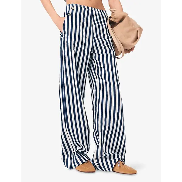 Maje Striped Wide-leg Woven Trousers - White/blue