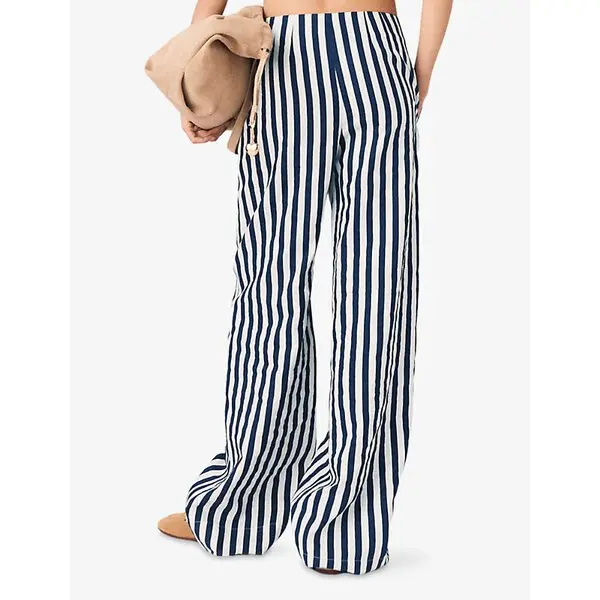 Maje Striped Wide-leg Woven Trousers - White/blue