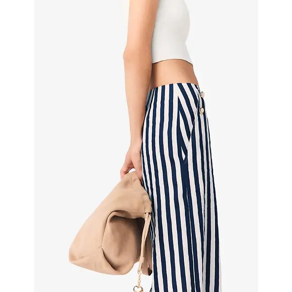 Maje Striped Wide-leg Woven Trousers - White/blue