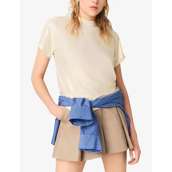Maje Short-sleeved Metallic Lamé T-shirt - Gold
