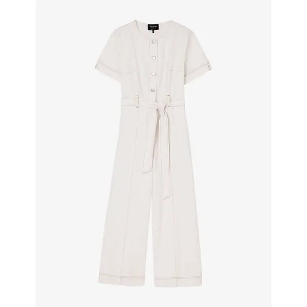 Whistles Belted Wide-leg Denim Jumpsuit - Cream