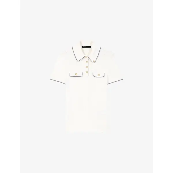 Maje Short-sleeved Ribbed Knitted Polo Shirt - Ecru