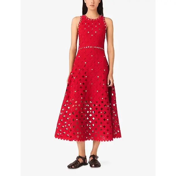 Maje Sleeveless Sequin-embellished Woven Midi Dress