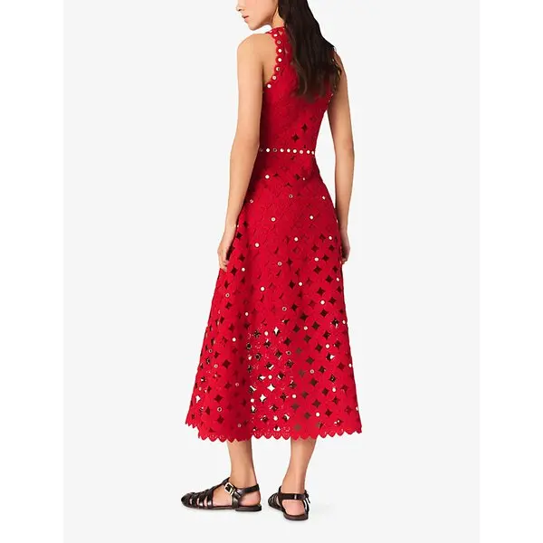 Maje Sleeveless Sequin-embellished Woven Midi Dress