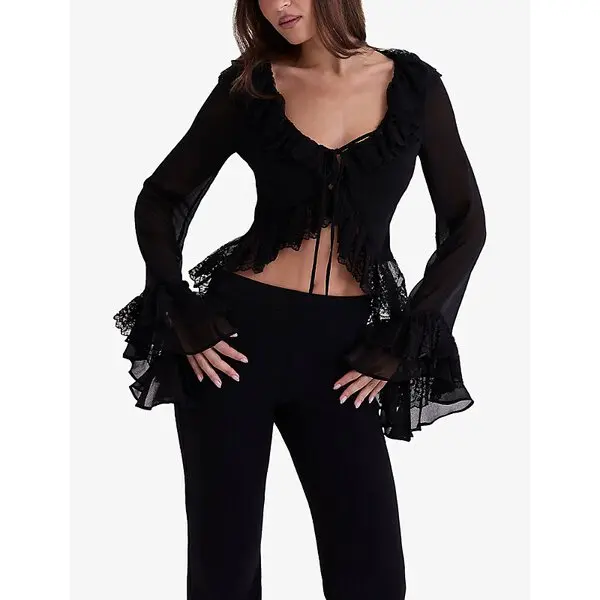 House Of Cb Goya Tie-front Chiffon Blouse