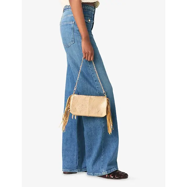 Maje Leather Clutch Bag With Chain Strap - Gold