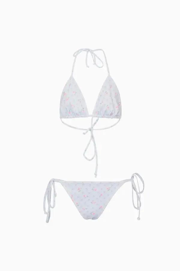LoveShackFancy Tween Dannie Printed Triangle Bikini - Chapparal Blue
