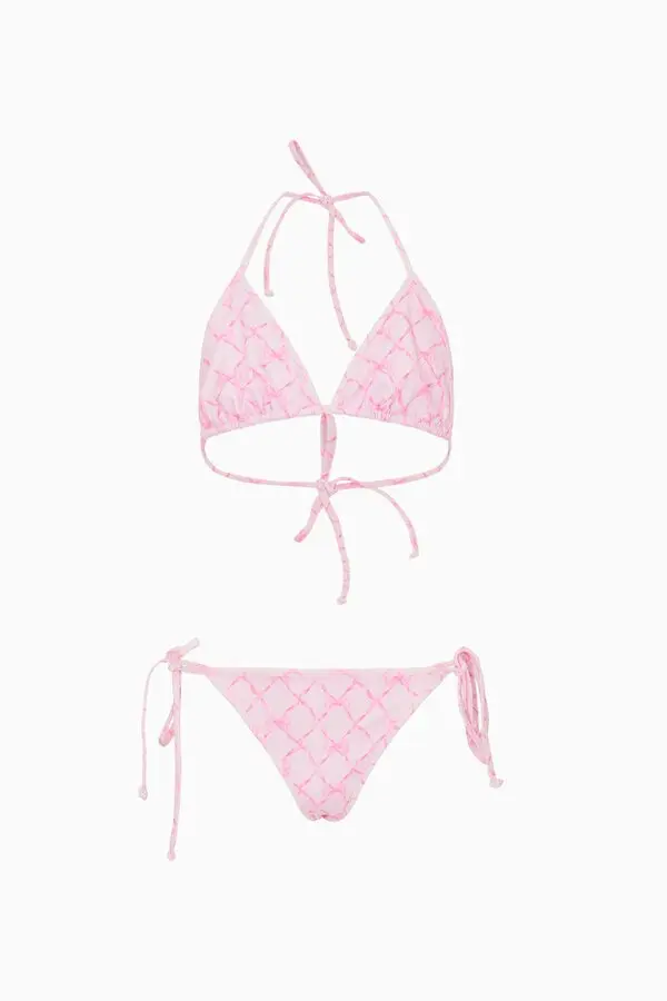 LoveShackFancy Tween Dannie Printed Triangle Bikini - Pink Peppermint