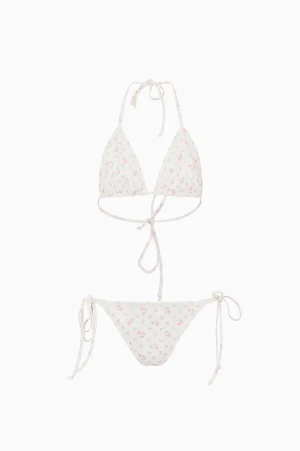 LoveShackFancy Tween Dannie Printed Triangle Bikini - Sunwashed Ivory