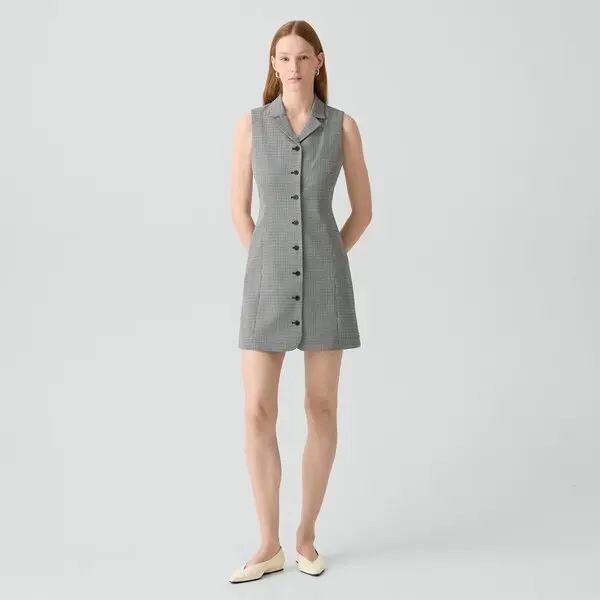 Theory Wool-blend Shirt Mini Dress - Black Multi