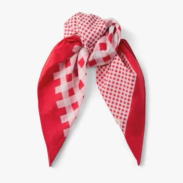 JIMMY CHOO Sula Bandana Ruby Red Mix Gingham Print Cotton Bandana - A400 Ruby Red Mix