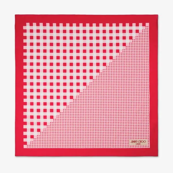 JIMMY CHOO Sula Bandana Ruby Red Mix Gingham Print Cotton Bandana - A400 Ruby Red Mix