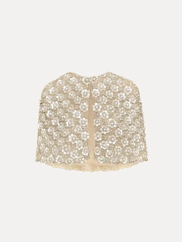 Oscar De La Renta Embroidered Capelet - Silver