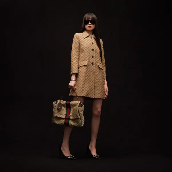 Gucci Large Top Handle Bag In Gg Canvas - Beige