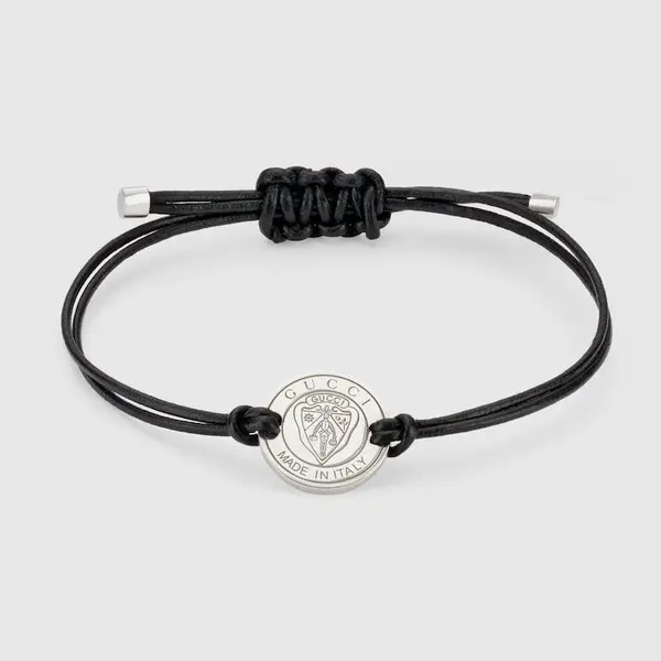 Gucci Crest Leather Cord Bracelet With Charm - One-color
