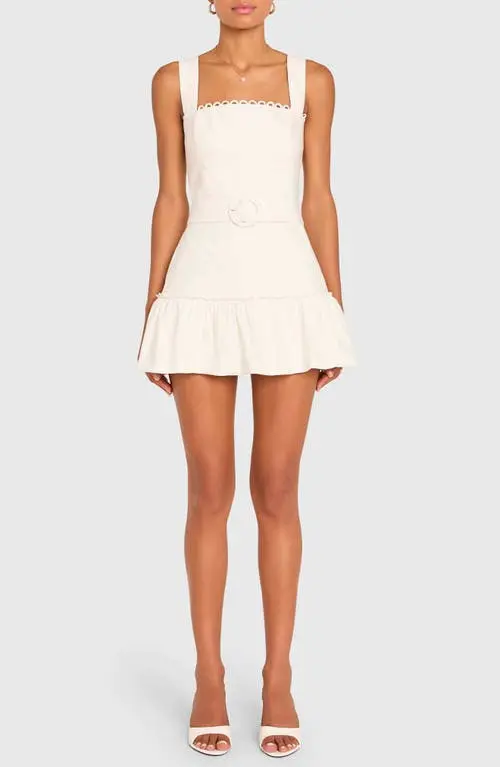 Amanda Uprichard Lena Picot Trim Skirted Linen Blend Romper - Ivory