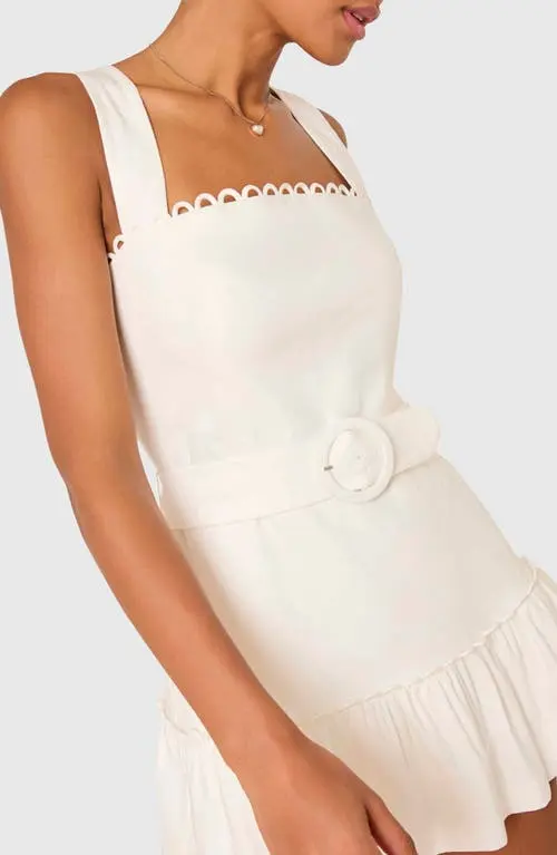 Amanda Uprichard Lena Picot Trim Skirted Linen Blend Romper - Ivory