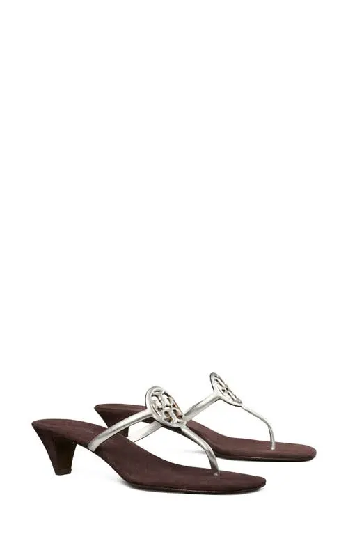 Tory Burch Miller Capri Kitten Heel Thong Sandal - Silver/cocoa