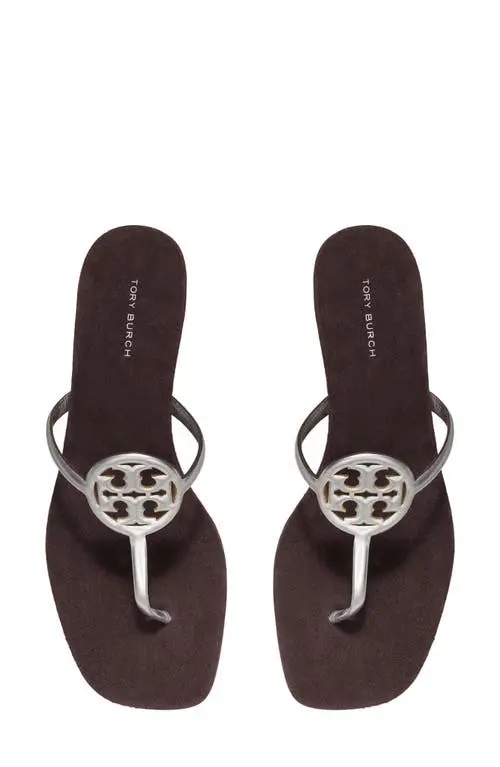 Tory Burch Miller Capri Kitten Heel Thong Sandal - Silver/cocoa