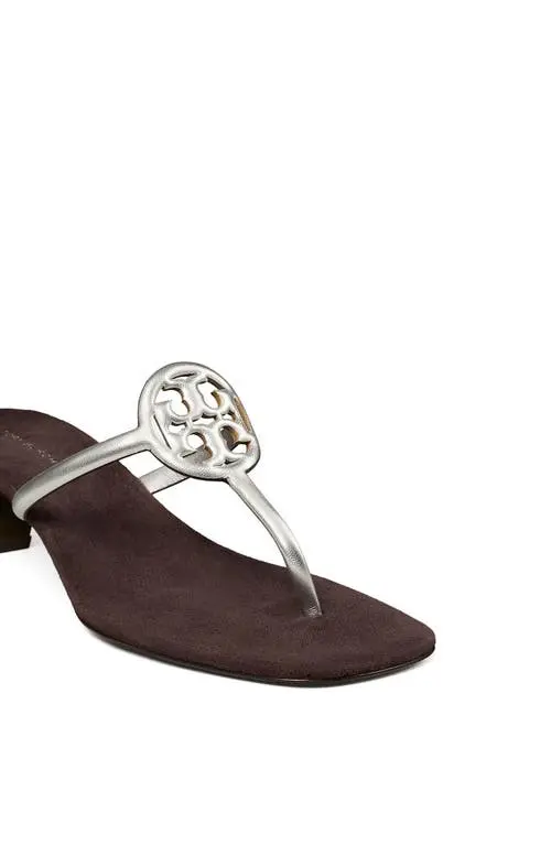 Tory Burch Miller Capri Kitten Heel Thong Sandal - Silver/cocoa