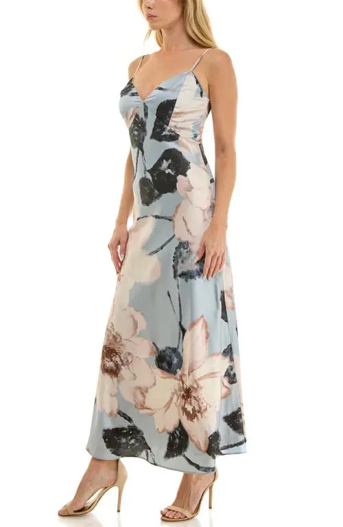 SOCIALITE Floral Print Stretch Satin Slipdress