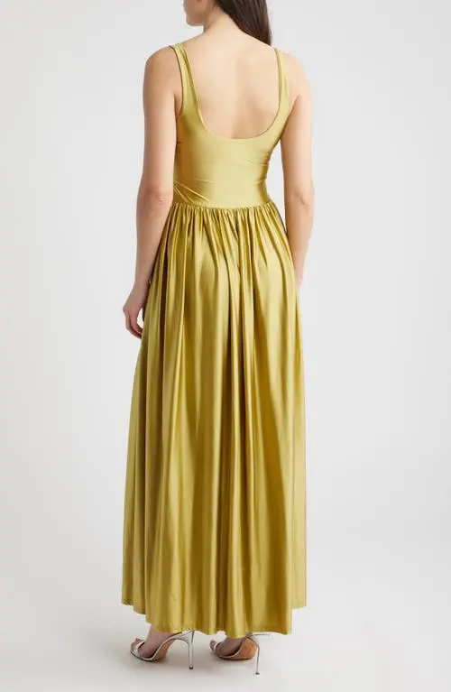 Delfi Collective Oriana Stretch Satin Gown - Olive | Editorialist