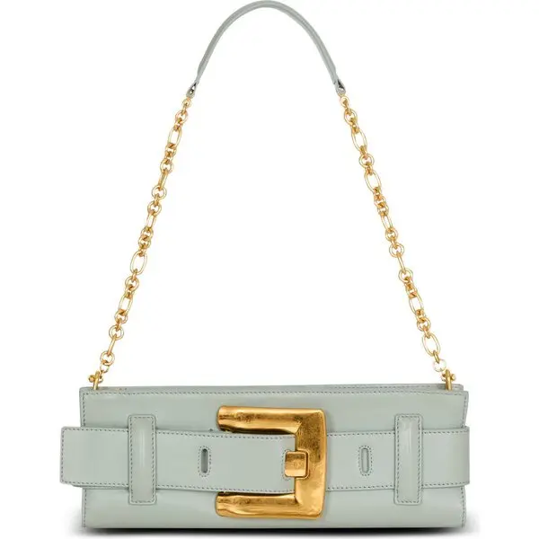 Balmain Anthem Calfskin Leather Clutch - Green