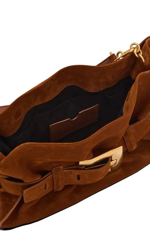 Balmain Anthem Medium Suede Leather Bag - Brown