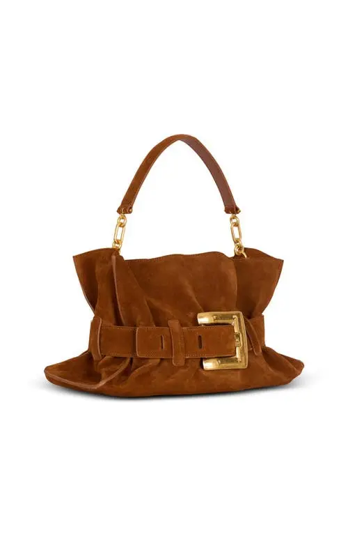 Balmain Anthem Medium Suede Leather Bag - Brown