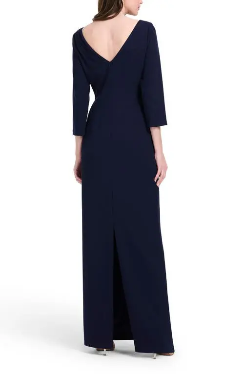 EMILY SHALANT Stretch Crepe Floral Appliqué Gown