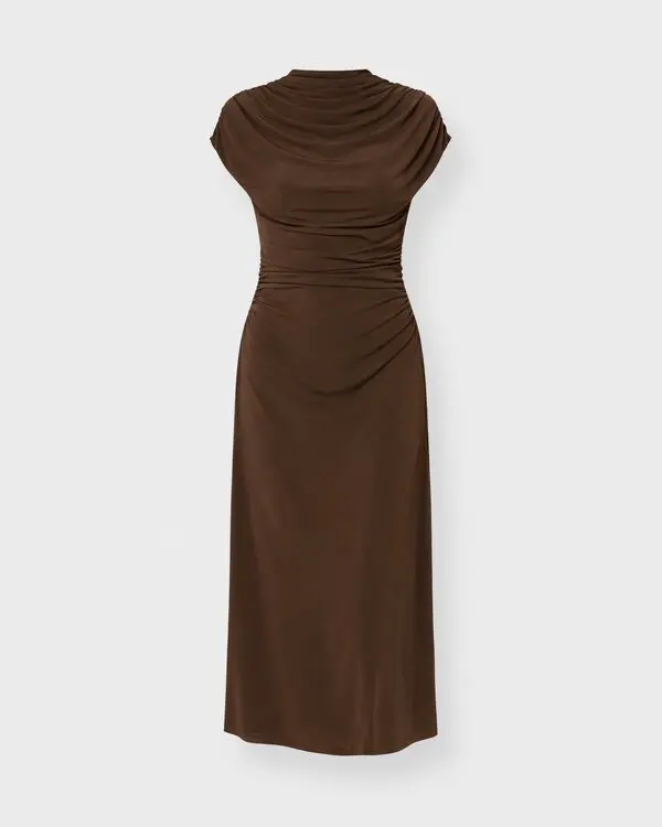 VIVEH Talia Sleeveless Draped Midi Dress - Mocca