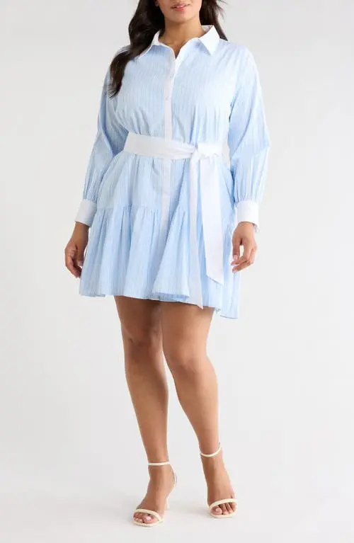 SUGARLIPS Striped Shirtdress With Contrast Trim - Blue-white-stripe