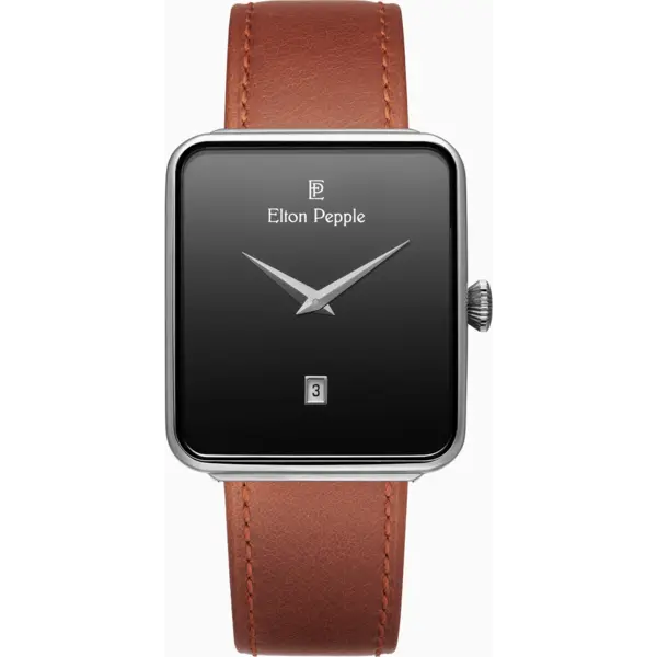 ELTON PEPPLE Rectangular Watch With Leather Band - Black/brown/rose Gold