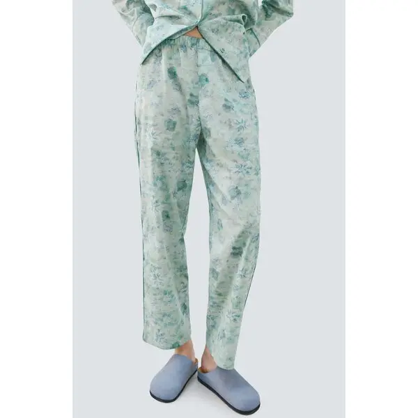 Mango Print Cotton Pajama Pants - Mint Green