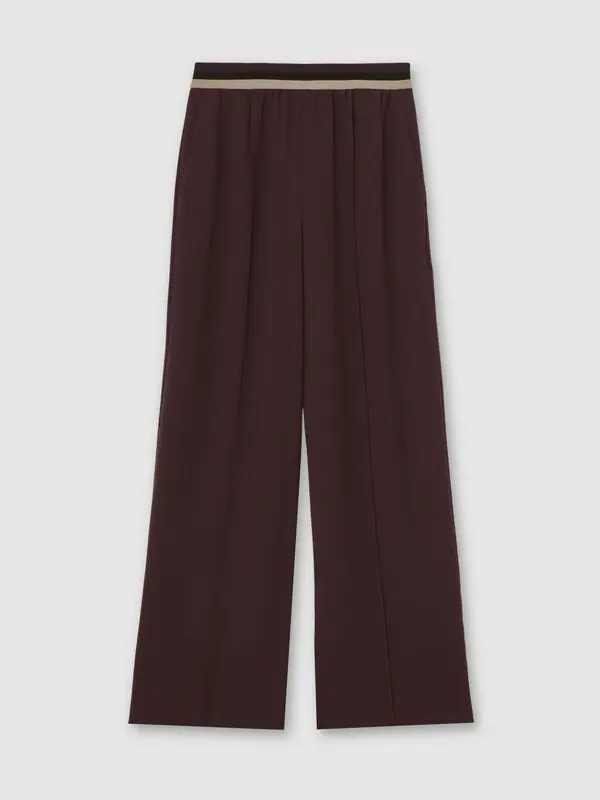 REISS Elasticated-waist Wide-leg Trousers - Burgundy