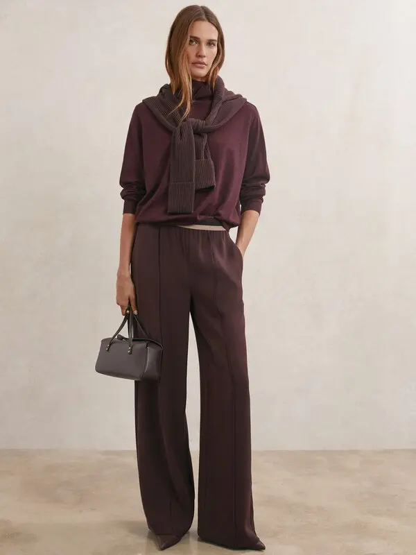 REISS Elasticated-waist Wide-leg Trousers - Burgundy