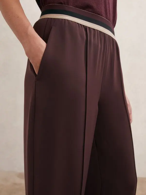 REISS Elasticated-waist Wide-leg Trousers - Burgundy