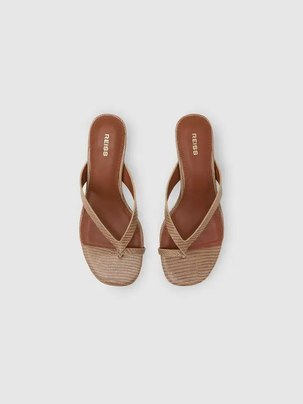 REISS Mia Lizard-effect Kitten-heel Sandals - Neutral
