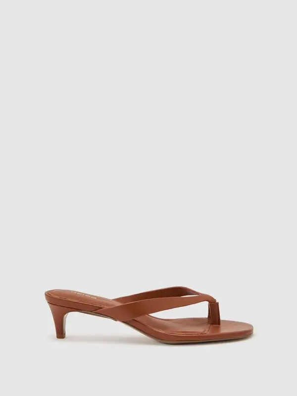 REISS Mia Lizard-effect Kitten-heel Sandals - Tan