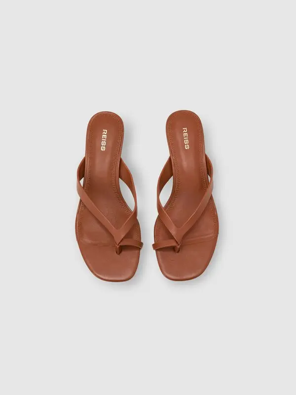 REISS Mia Lizard-effect Kitten-heel Sandals - Tan