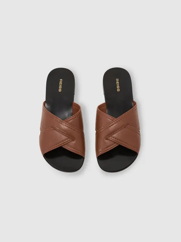 REISS Kori Leather Cross-strap Flat Sandals
