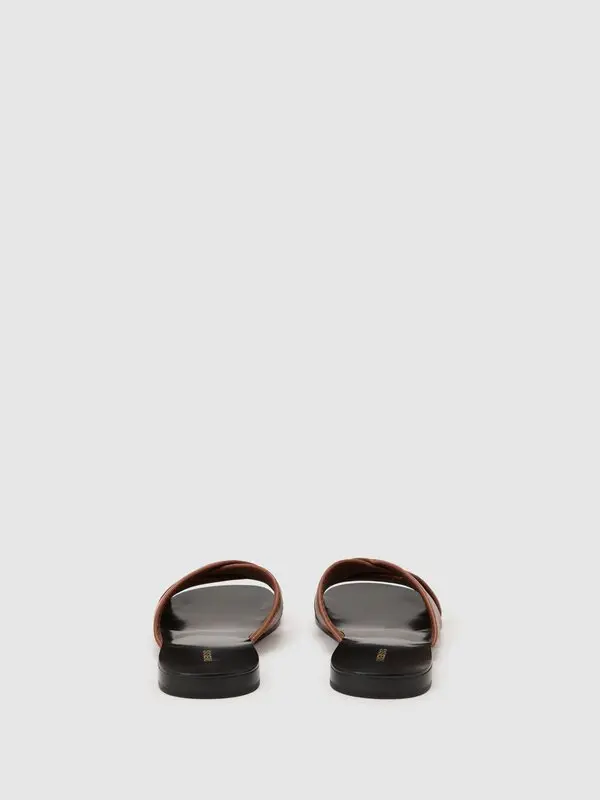 REISS Kori Leather Cross-strap Flat Sandals