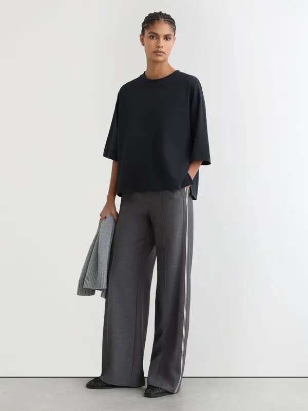REISS Lara Cotton Ribbed-neck Oversized T-shirt - Navy
