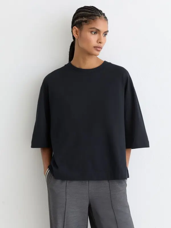 REISS Lara Cotton Ribbed-neck Oversized T-shirt - Navy