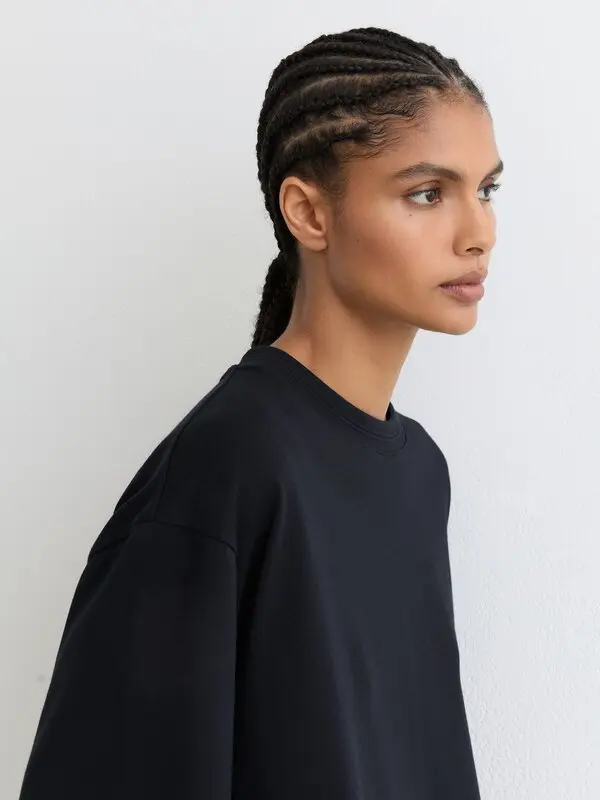 REISS Lara Cotton Ribbed-neck Oversized T-shirt - Navy