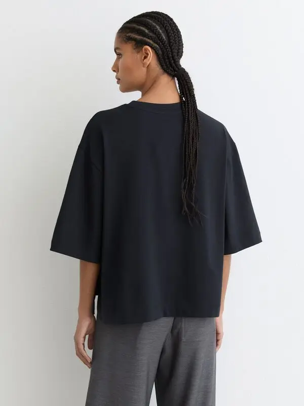 REISS Lara Cotton Ribbed-neck Oversized T-shirt - Navy