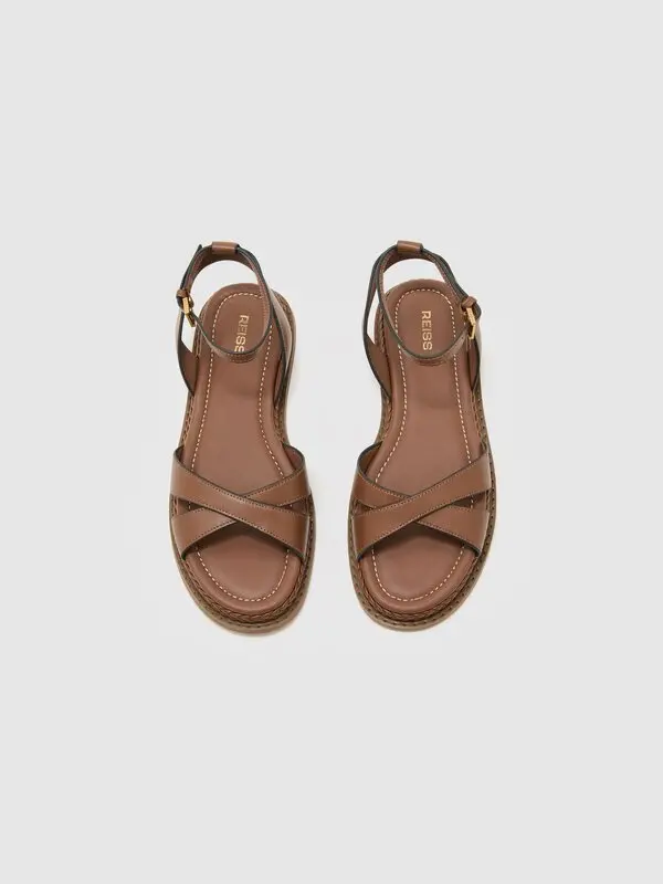 REISS Leather Flat Sandals With Plaited Detail