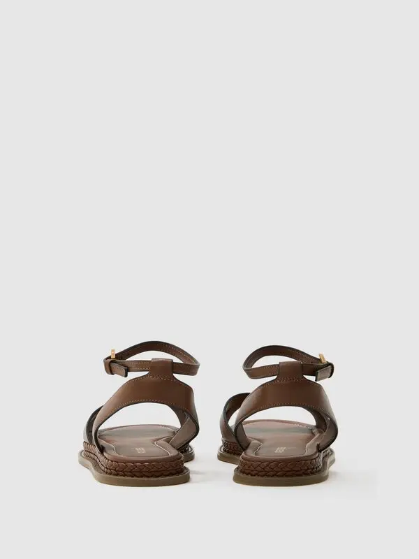 REISS Leather Flat Sandals With Plaited Detail